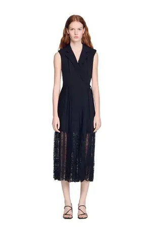 Sandro Lace Collar Maxi Dress