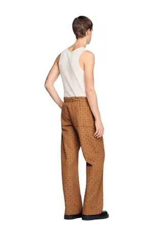 Sandro Wide-leg Jacquard Jeans With Elastic Waist - Camel