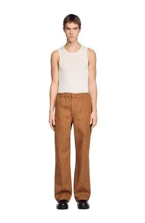 Sandro Wide-leg Jacquard Jeans With Elastic Waist - Camel