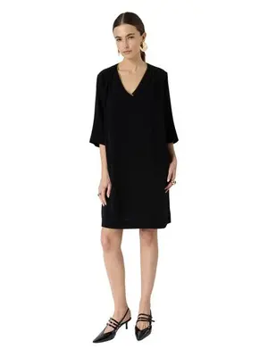 Gerard Darel V-neck Knee-length Shift Dress With Metallic Trim
