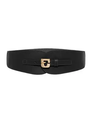 Gerard Darel Olympe Leather Corset Belt With Gold Initials - Black