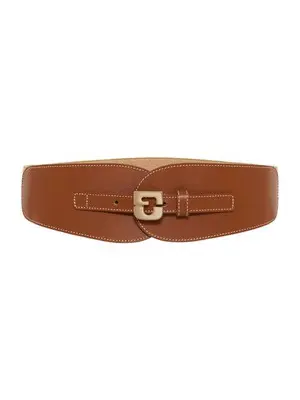 Gerard Darel Olympe Leather Corset Belt With Gold Initials - Cognac
