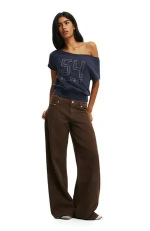 COTTON ON Short Sleeve Off Shoulder Sweatshirt - Shadow Navy 54