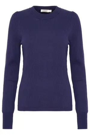 SOAKED IN LUXURY Slim Fit Crew Neck Pullover With Striped Hole Pattern - Patriot Blue