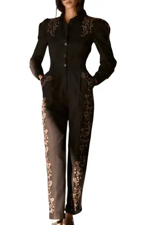 THE IQ COLLECTION Bare Jumpsuit With Embroidery - Black