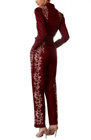 THE IQ COLLECTION Bare Jumpsuit With Embroidery - Burgundy