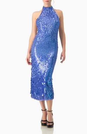 IVONNE Halter Paillette Sequin Midi Dress