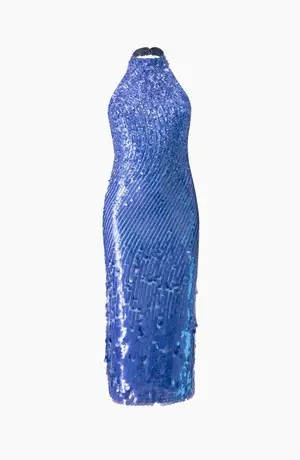 IVONNE Halter Paillette Sequin Midi Dress