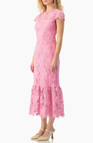 IVONNE Lace Cap-sleeve Midi Dress