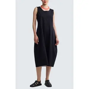 LUUKAA Korin Contrast-stitch Balloon Midi Dress - Black
