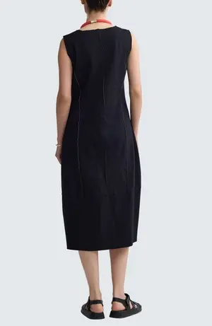 LUUKAA Korin Contrast-stitch Balloon Midi Dress