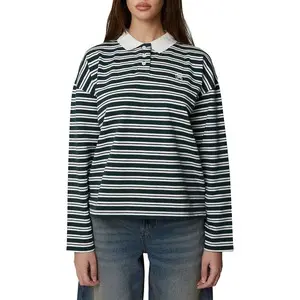 GOOD FOR NOTHING Long Sleeve Striped Polo - Green
