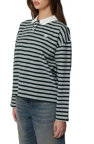 GOOD FOR NOTHING Long Sleeve Striped Polo - Green