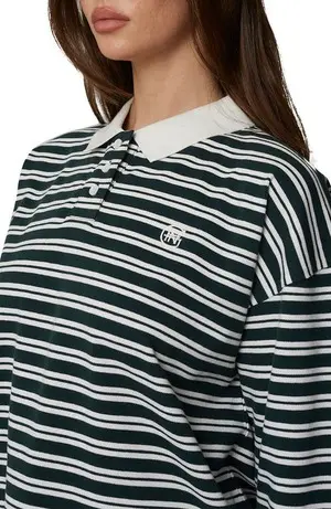 GOOD FOR NOTHING Long Sleeve Striped Polo - Green