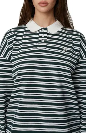 GOOD FOR NOTHING Long Sleeve Striped Polo - Green