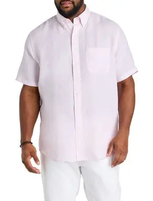 Brooks Brothers Big & Tall Solid Linen Sport Shirt - Pink Solid