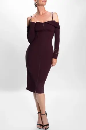 TA3 Mega Sculpting Off-the-shoulder Long Sleeve Midi Dress - Garnet