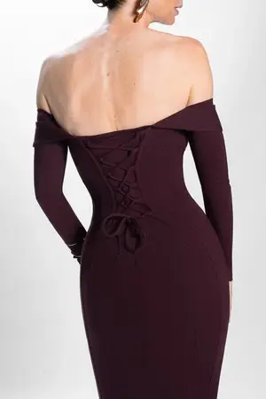 TA3 Mega Sculpting Off-the-shoulder Long Sleeve Midi Dress