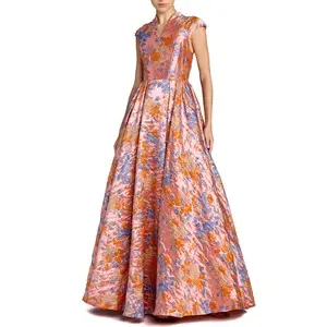 Mac Duggal Brocade Cap Sleeve Ballgown - Pink Multi