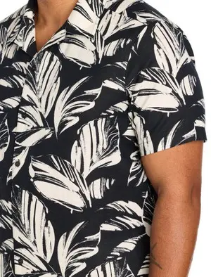 Perry Ellis Big & Tall Printed Leaf Camp Shirt - Black