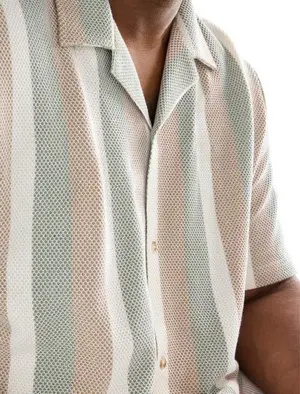 NAUTICA Big & Tall Textured Stripe Button-front Polo Shirt
