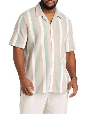NAUTICA Big & Tall Textured Stripe Button-front Polo Shirt