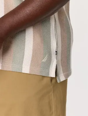 NAUTICA Big & Tall Textured Stripe Button-front Polo Shirt