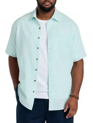 OAK HILL BY DXL Big & Tall Gingham Seersucker Sport Shirt V2 - Green
