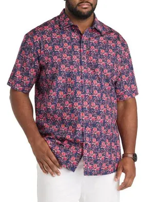 SYNRGY BY DXL Big & Tall Sketch Leaf Print Sport Shirt - Blue Multi