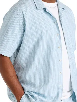 OAK HILL BY DXL Big & Tall Striped Cabana Camp Shirt