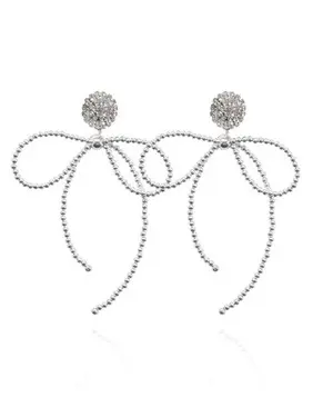 SAULE LABEL Saulė Label Lucia Bow Earrings With Crystal Rhinestone Studs Silver Starless