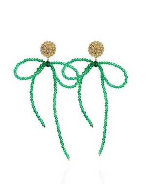 SAULE LABEL Saulė Label Lucia Bow Earrings With Crystal Rhinestone Studs Verdant Luster