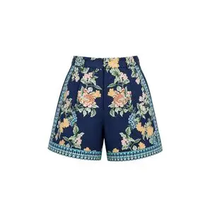 RAISHMA Amani Navy Printed Cotton Shorts - Blue