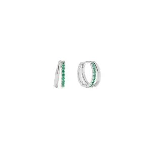 VANCHI Plated Sterling Double Hoop Huggie Earrings With Green Cubic Zirconia - Silver/green