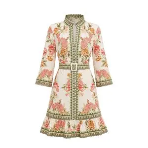 RAISHMA Printed Cotton Flax Mini Dress