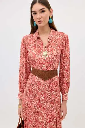 Rixo Maddison Woodcut Gremlin Print Shirt Dress