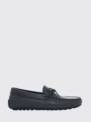 BOSS Smooth Leather Driver Loafers With Rubber Sole - Blue