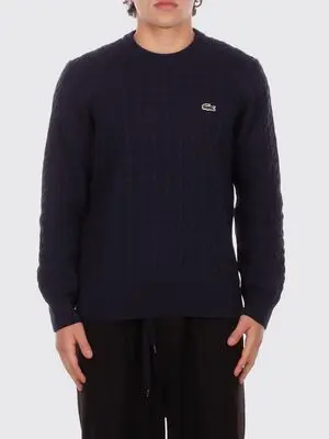 Lacoste Logo Cable Knit Cotton Crewneck Sweater - Blue