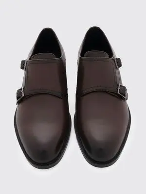 BOSS Smooth Leather Monk Strap Shoes - Brown