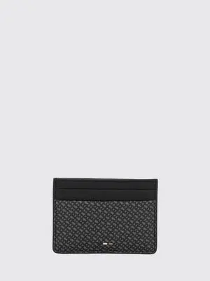 BOSS Monogram Pattern Leather Card Holder With Four Slots - Black