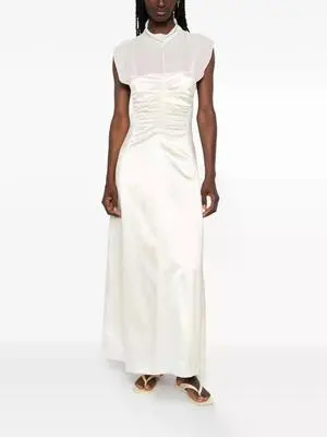 Carven Satin Mock Neck Sleeveless Maxi Dress