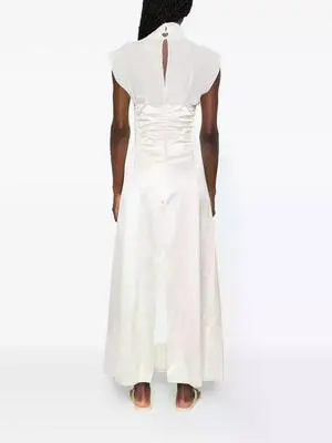 Carven Satin Mock Neck Sleeveless Maxi Dress