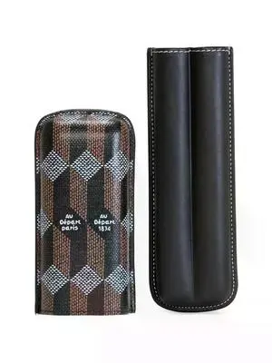 AU DEPART Geometric-print Leather Double Cigar Case - Brown