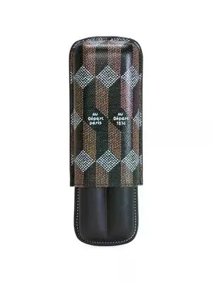 AU DEPART Geometric-print Leather Double Cigar Case