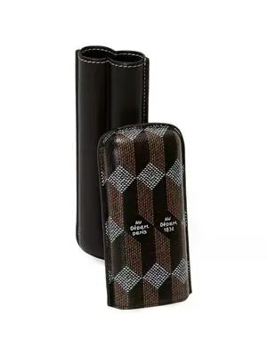 AU DEPART Geometric-print Leather Double Cigar Case