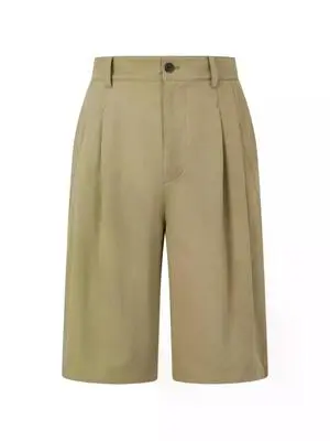 STUDIO TOMBOY Pleated Cotton Tailored Shorts - Neutrals