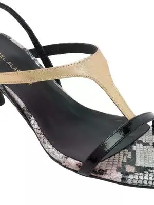 ANGEL ALARCON Snake-effect Slingback Kitten Heel Sandals - Black