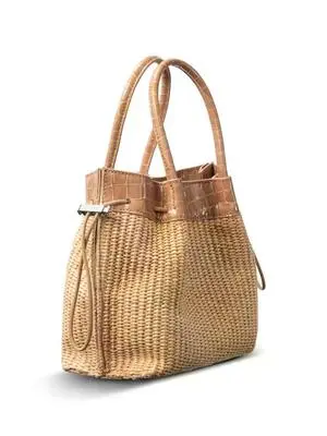 By Far Baby Kayla Tote Bag With Raffia And Crocodile-embossed Leather