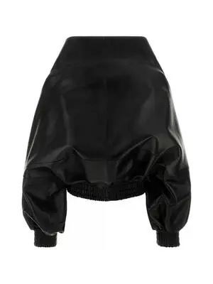 Balenciaga Off-the-shoulder Cropped Leather Jacket - Black