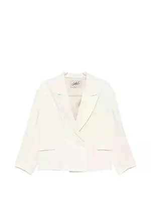 CARLA G. White Twill Double-breasted Peak-lapel Jacket